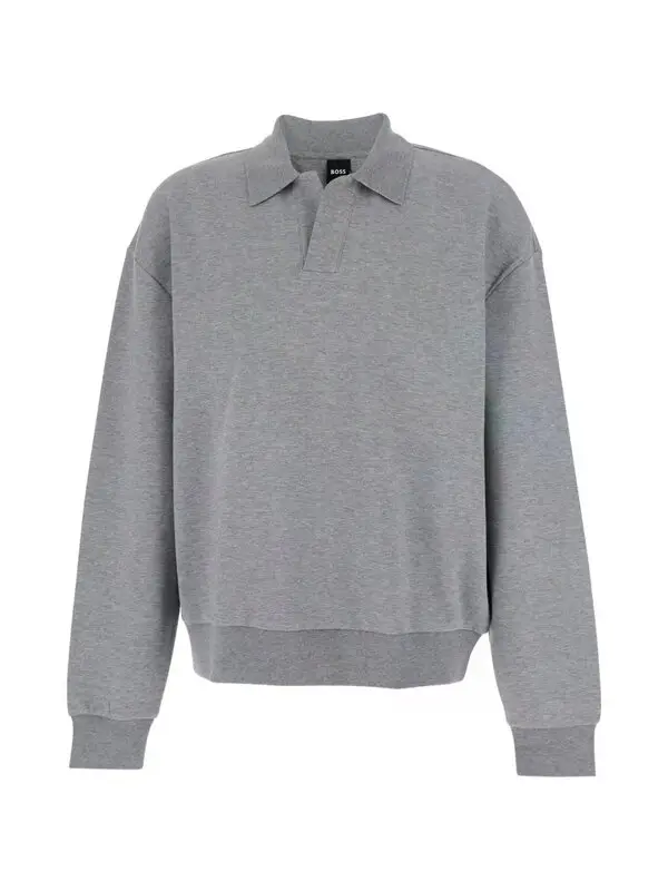 BOSS Polo-collar Long-sleeve Sweatshirt - Grey