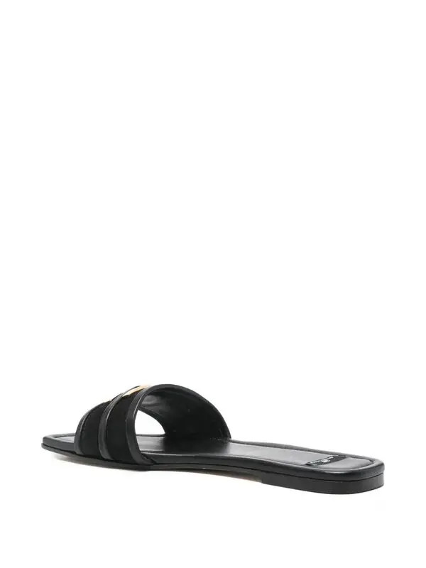 Elisabetta Franchi Leather Flat Sandals With Logo Detail - Black