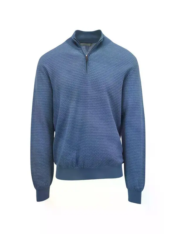 Canali Textured Zip Sweater - Blue