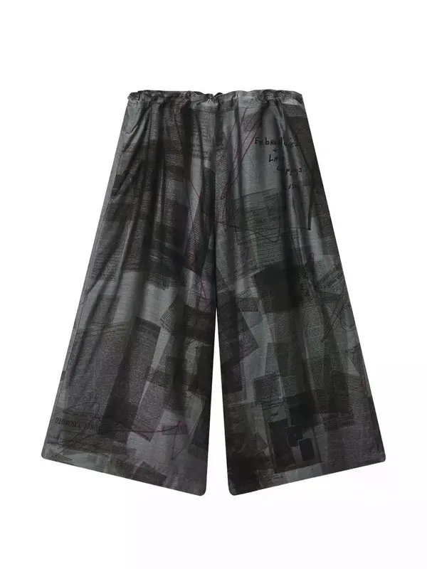 Y’s Newspaper Print Wide-leg Trousers