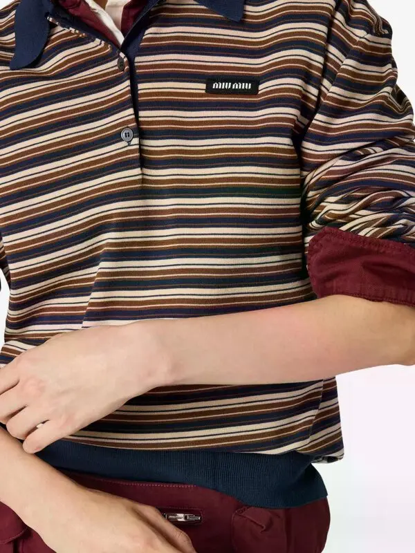 Miu Miu Striped Wool Polo Top - Neutrals