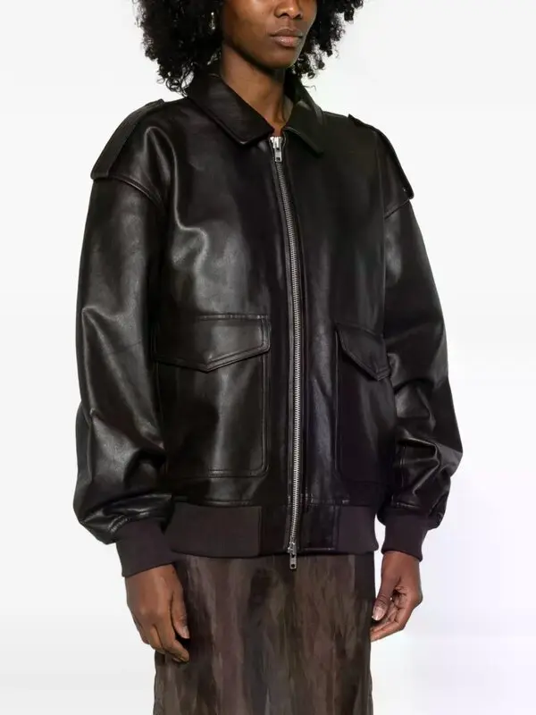 THE FRANKIE SHOP Leather Flap-pocket Jacket - Brown