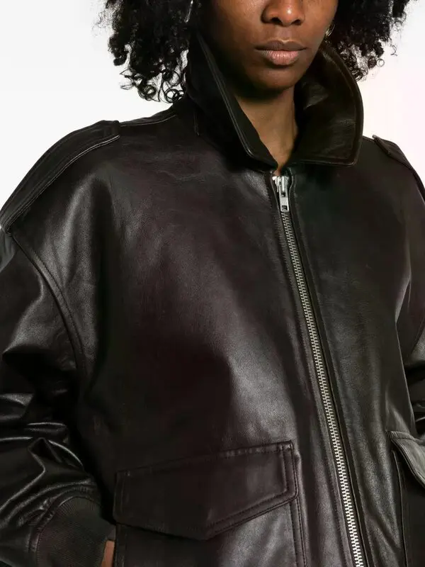 THE FRANKIE SHOP Leather Flap-pocket Jacket - Brown