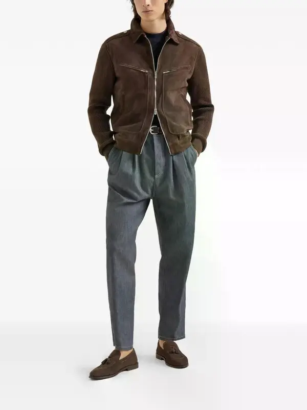 Brunello Cucinelli Ribbed-knit Suede Jacket - Brown