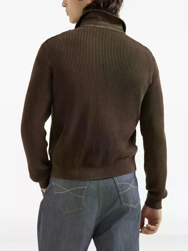 Brunello Cucinelli Ribbed-knit Suede Jacket - Brown