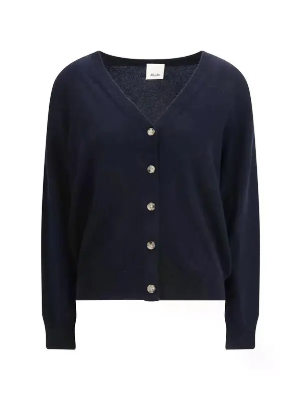 ALLUDE V-neck Button Cashmere Cardigan - Blue
