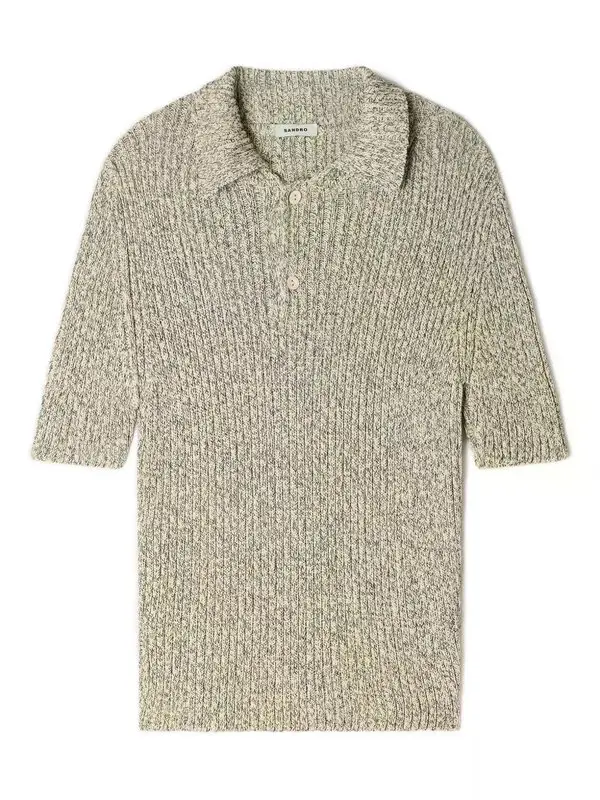 Sandro Marl Cotton Knit Polo Shirt - Neutrals