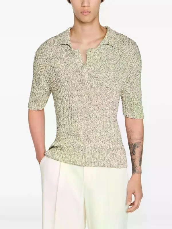 Sandro Marl Cotton Knit Polo Shirt - Neutrals