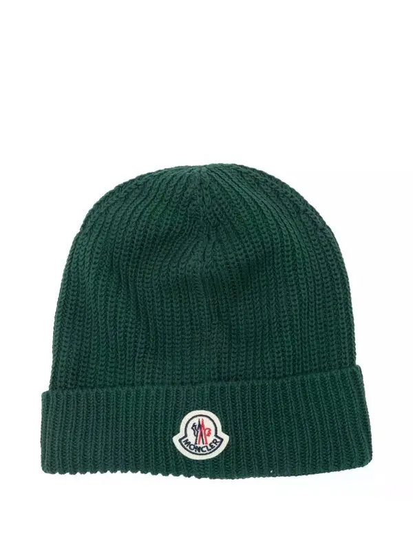 Moncler Ribbed Logo-patch Beanie - Green