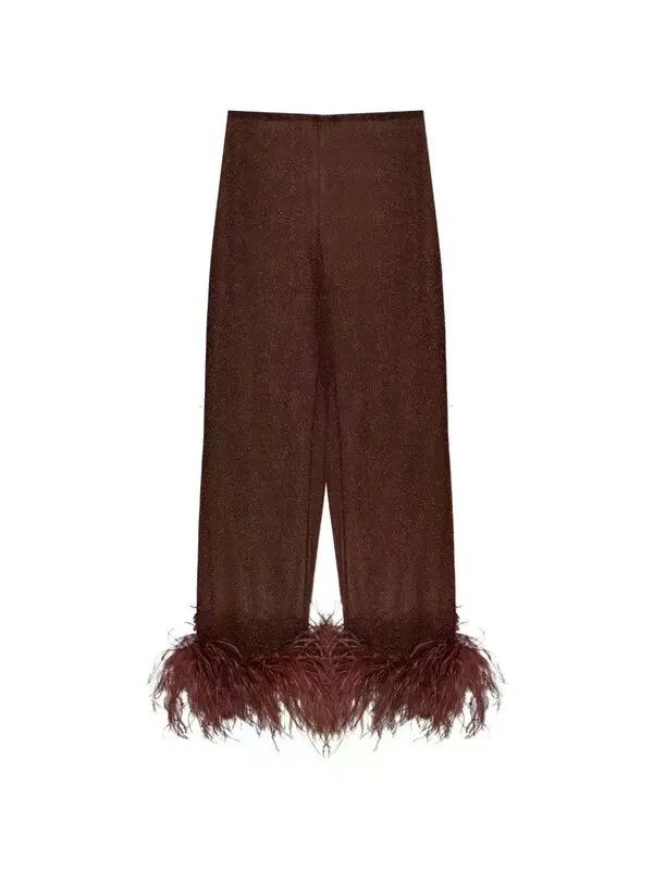Oseree Feather-trim Trousers - Brown