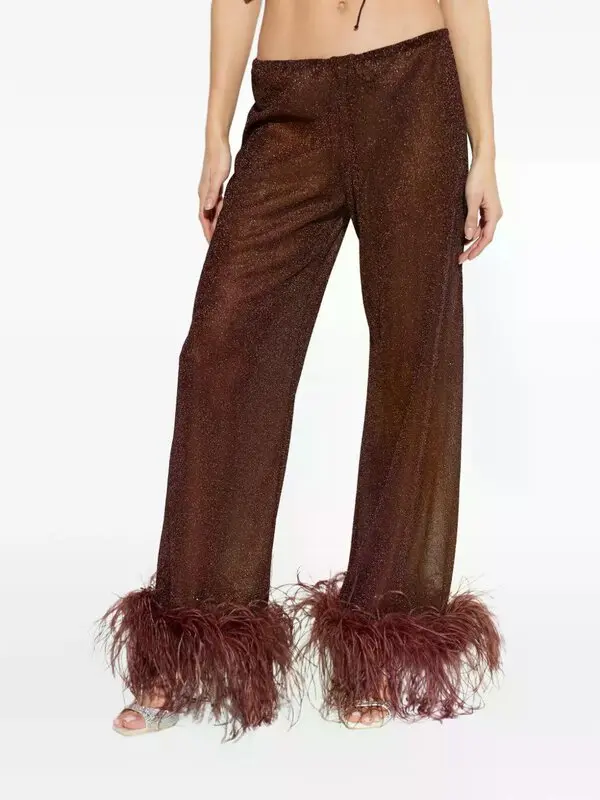 Oseree Feather-trim Trousers - Brown