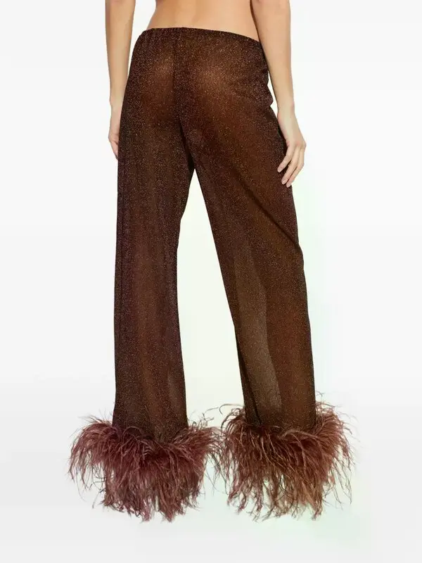 Oseree Feather-trim Trousers - Brown