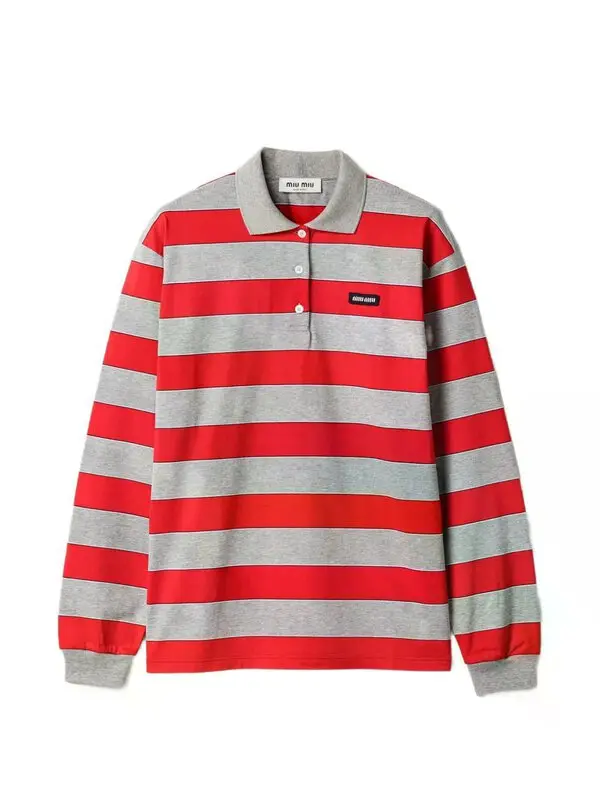 Miu Miu Striped Long-sleeve Polo Shirt