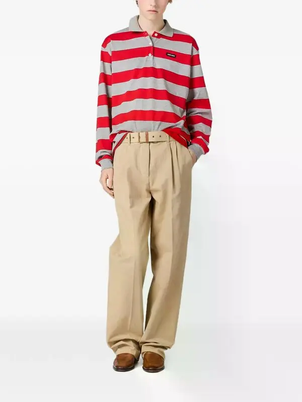 Miu Miu Striped Long-sleeve Polo Shirt