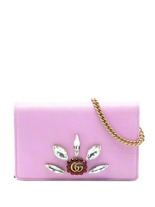 Gucci Gg Marmont Embellished Leather Wallet On Chain - Pink