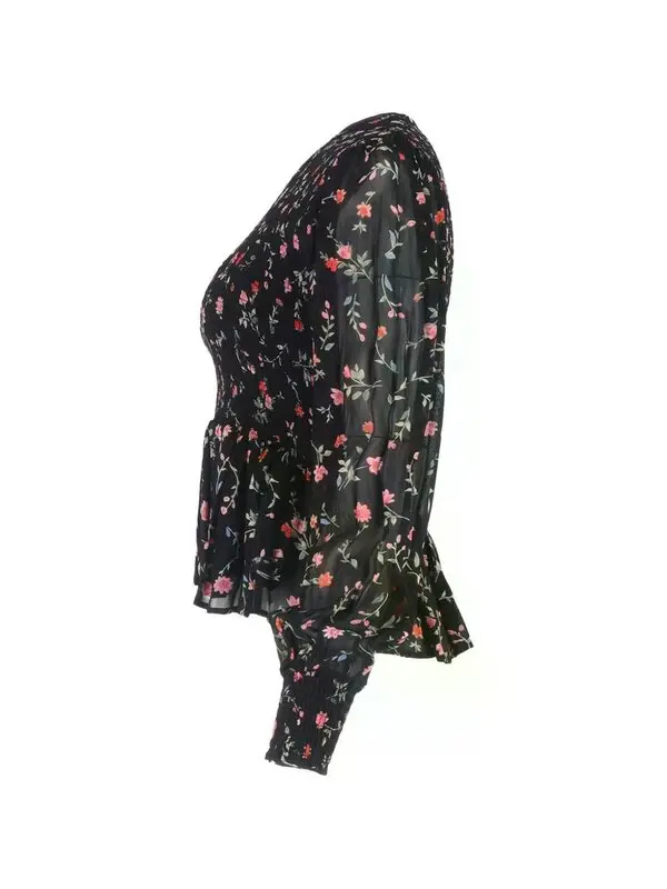 GANNI Floral Printed Shirred Peplum Blouse