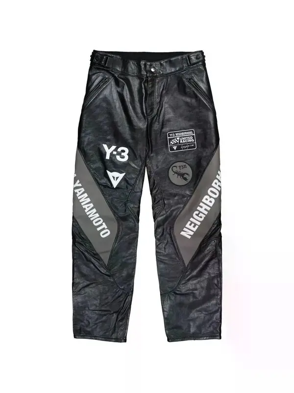 Y3 Racer Logo Leather Trousers