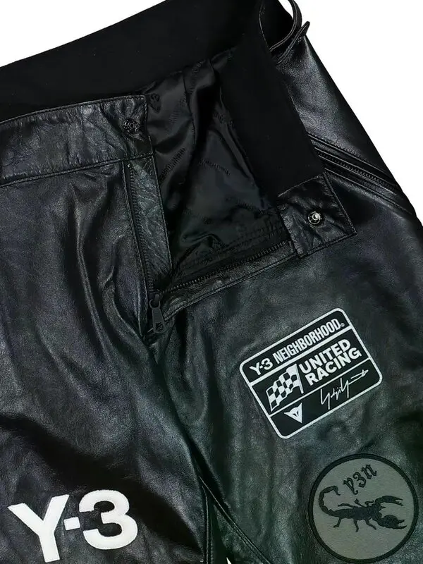 Y3 Racer Logo Leather Trousers