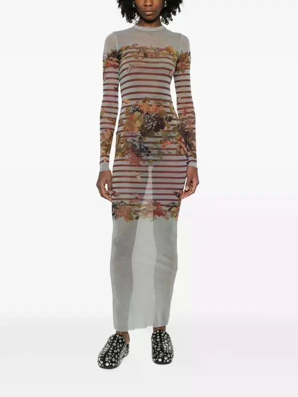 JEAN PAUL GAULTIER Striped Printed Maxi Dress - Grey