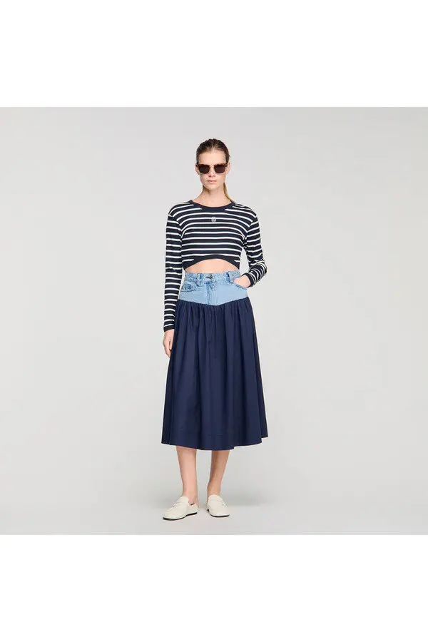 Sandro Mixed-material Maxi Skirt - Blue / Navy