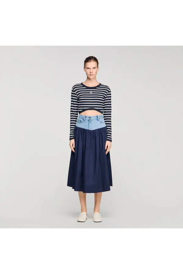 Sandro Mixed-material Maxi Skirt - Blue / Navy