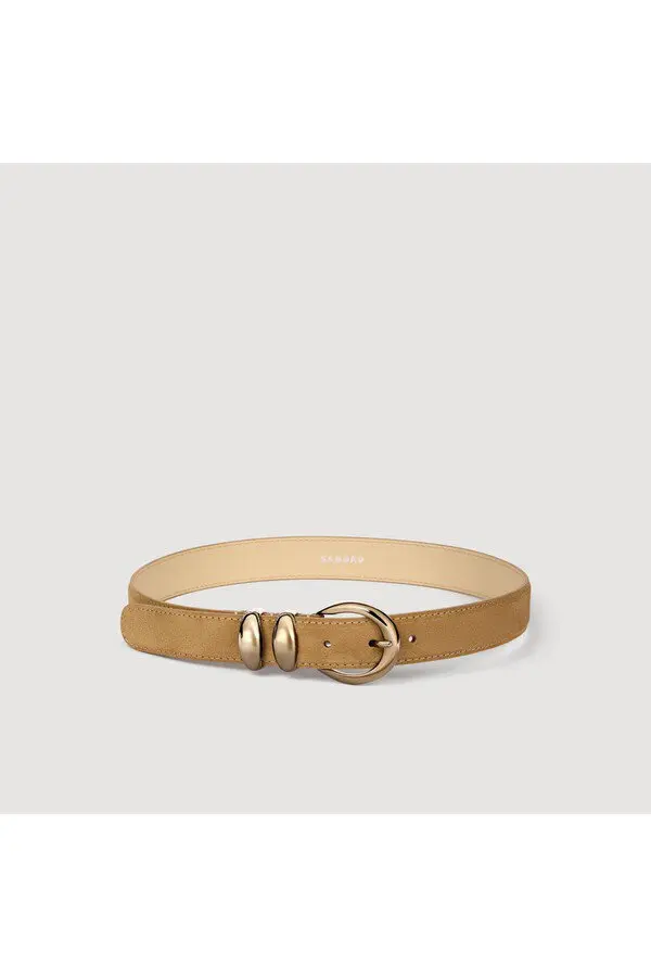 Sandro Leather Belt With Metal Buckle - Natural