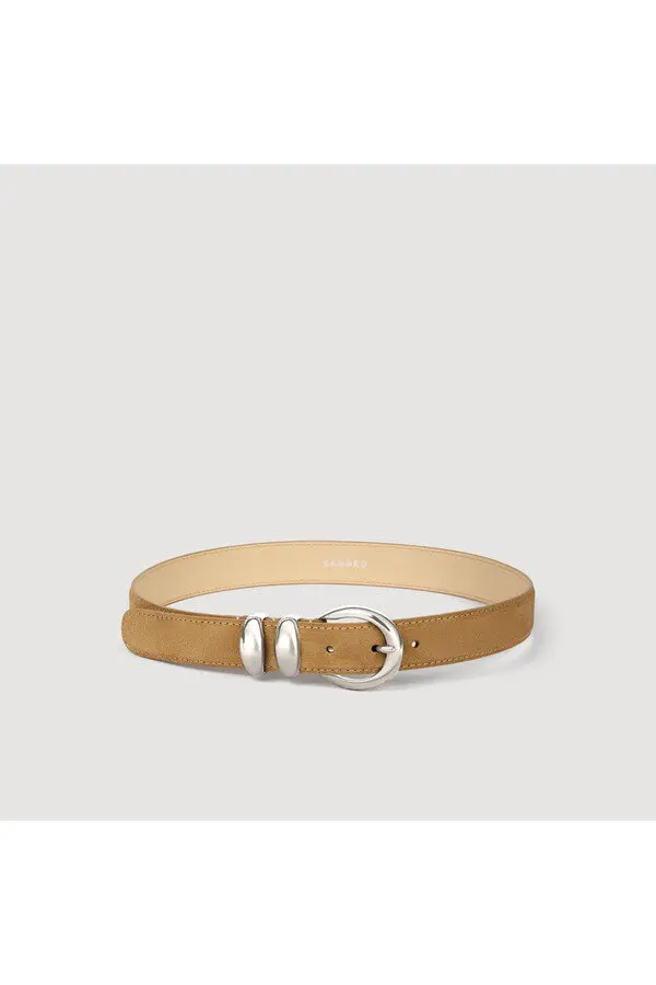Sandro Leather Belt With Metal Buckle - Natural