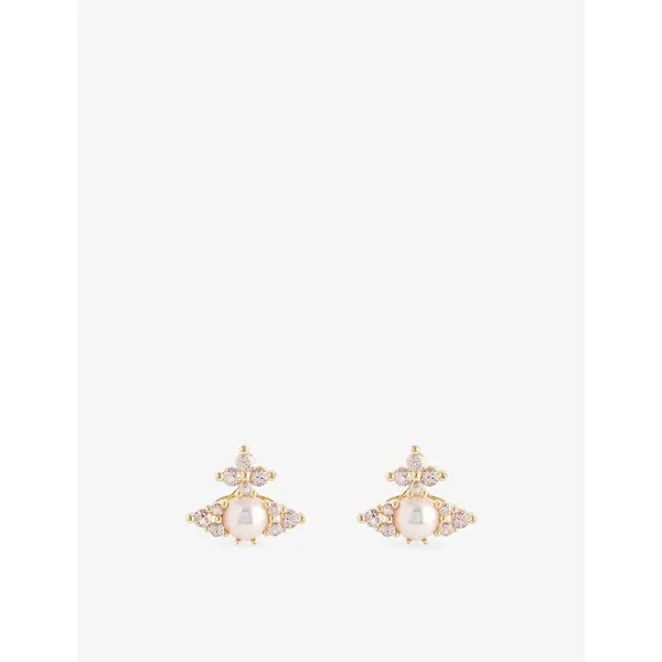 VIVIENNE WESTWOOD Feodora Gold-plated Brass And Cubic Zirconia Earrings - Gold/champ/pink Pearl