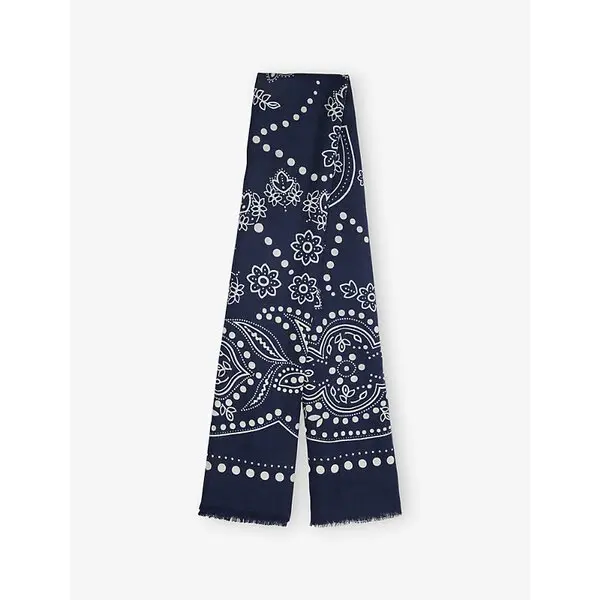 Max Mara Graphic-pattern Raw-edges Wool-and-silk Scarf - Midnightblue