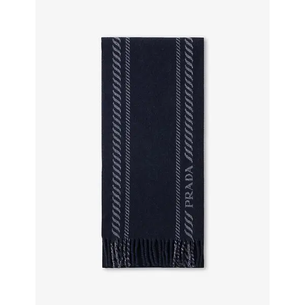 Prada Jacquard-knit Wool And Cashmere-blend Scarf - Blue