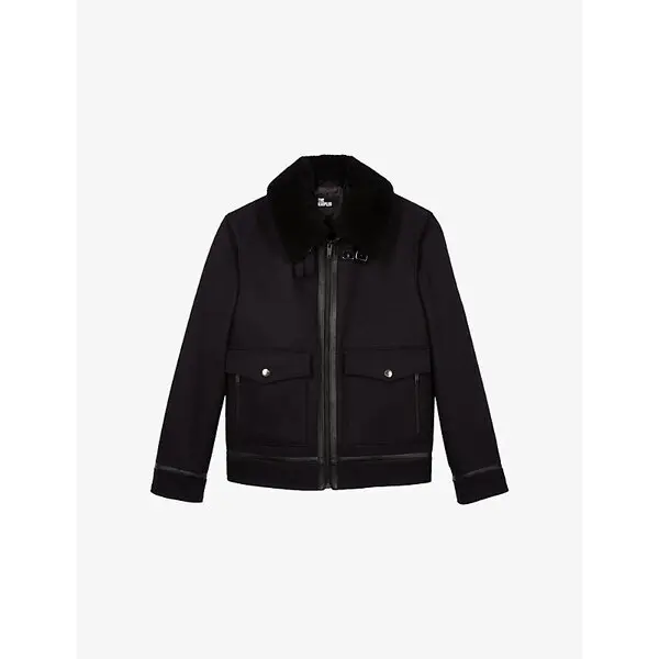 The Kooples Short Contrast-collar Suede Jacket