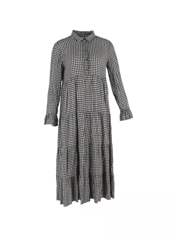 GANNI Gingham Tiered Midi Shirt Dress