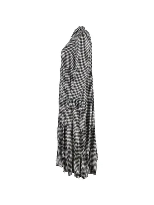 GANNI Gingham Tiered Midi Shirt Dress