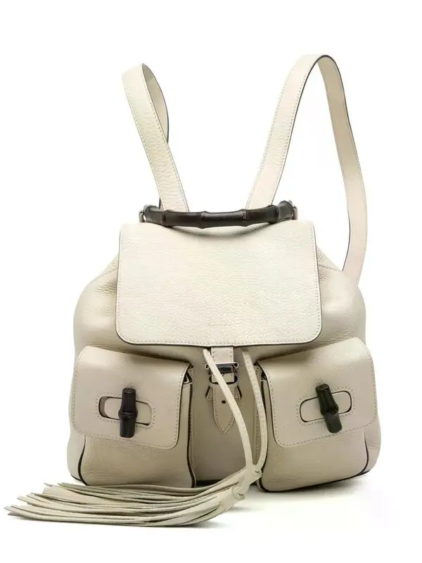 Gucci Leather Bamboo Tassel Backpack - White