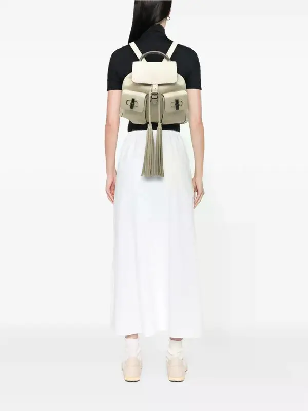 Gucci Leather Bamboo Tassel Backpack - White