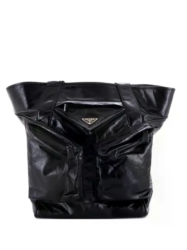 Prada Triple Front Pocket Leather Tall Tote Bag