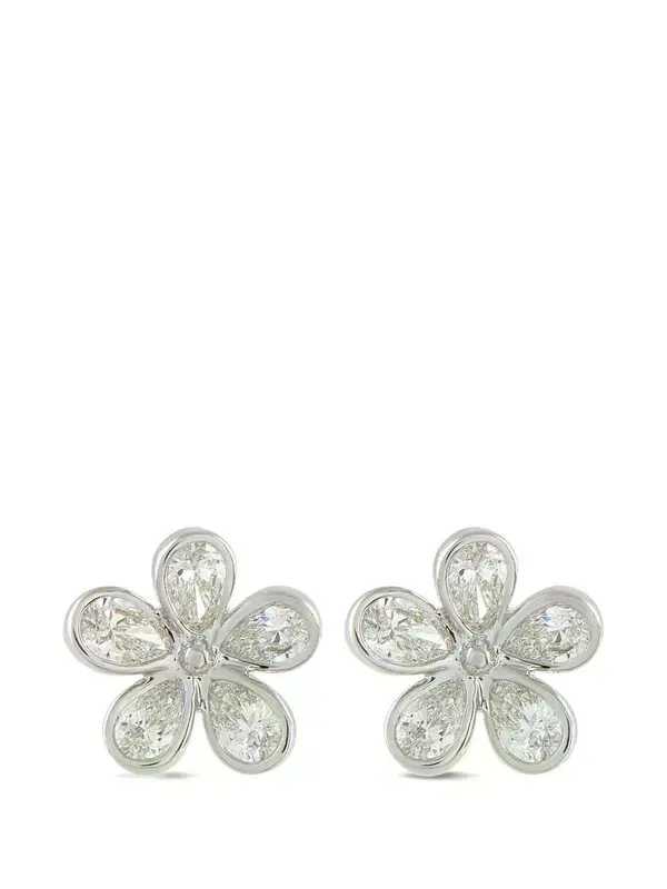 LB EXCLUSIVE Floral-motif Diamond Stud Earrings - Silver