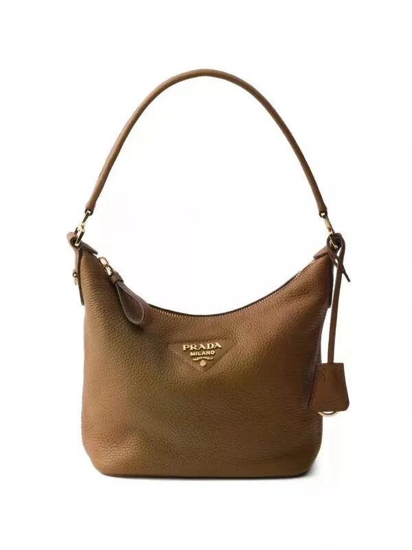 Prada Leather Shoulder Bag With Logo Plaque