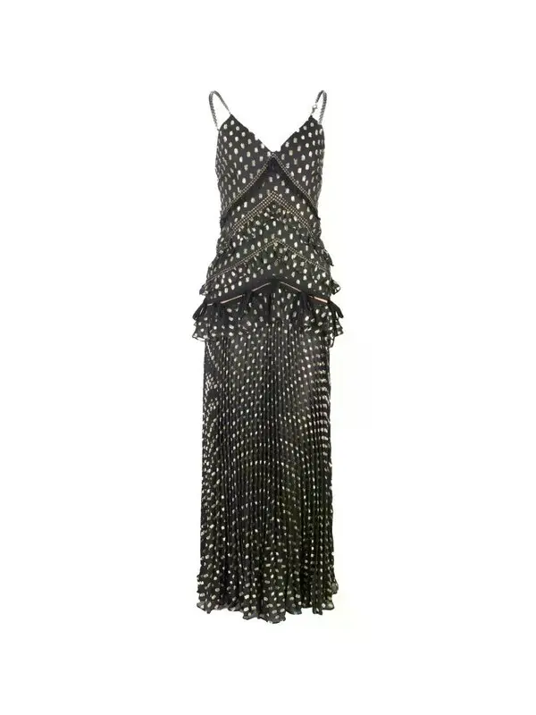 SELF-PORTRAIT Metallic Pleated Maxi Dress