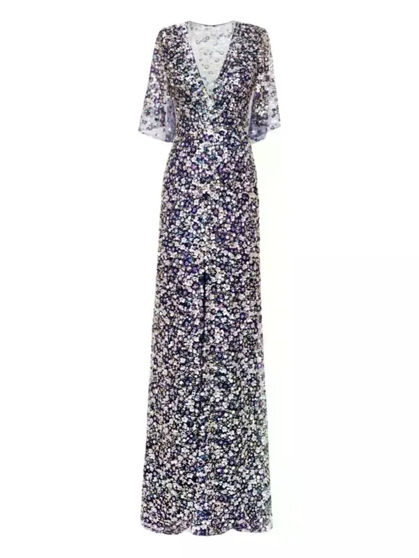 GEMY MAALOUF Beaded Cape Dress - Blue