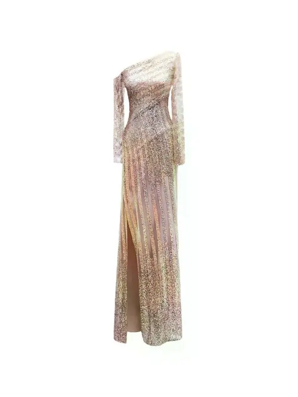 GEMY MAALOUF Asymmetrical Beaded Gown - Neutrals