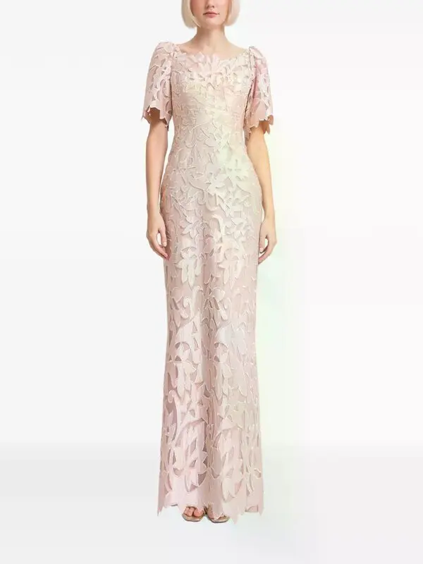 GEMY MAALOUF Embroidered Satin Long Dress - Pink