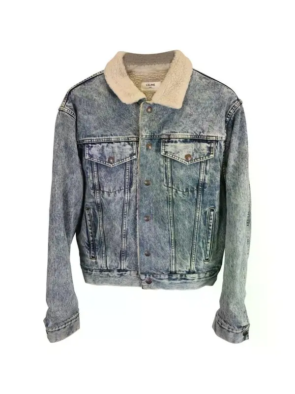 Celine Oversized Denim Jacket With Shearling Collar