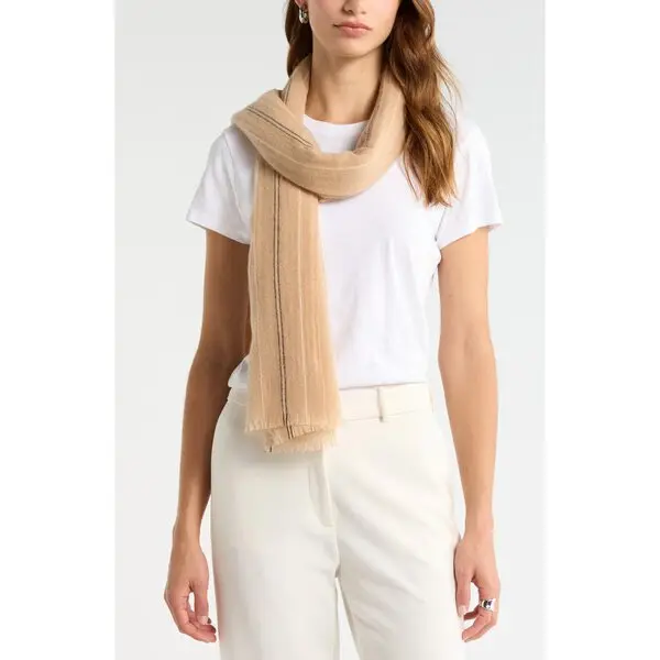 Nordstrom Stripe Lightweight Cashmere Scarf - Beige Black Stripe
