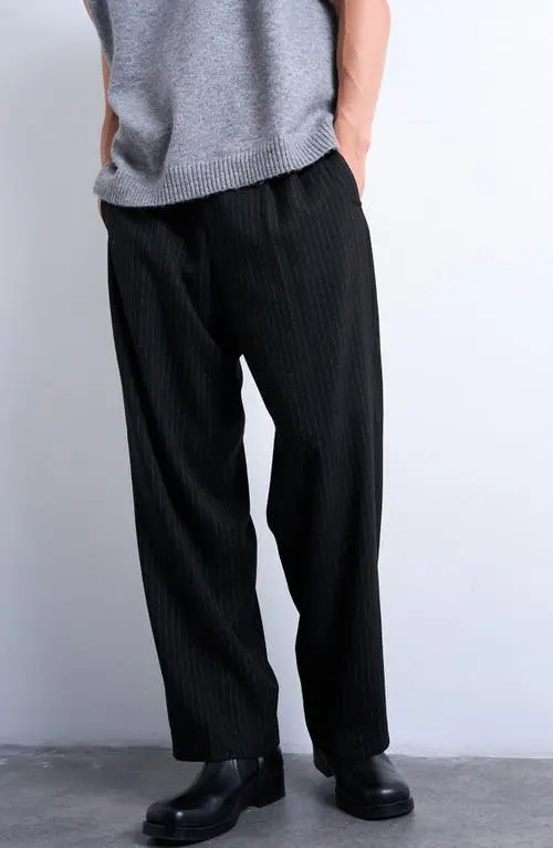 Topman Pinstripe Wide Leg Pants - Black