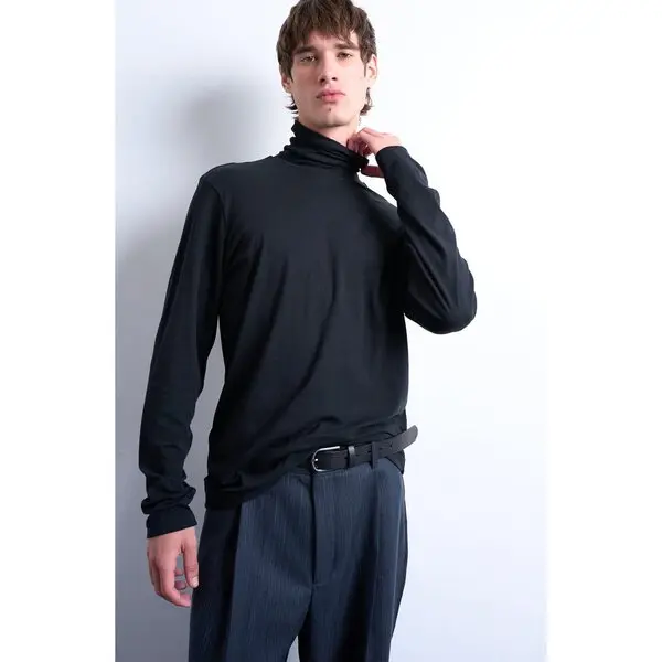 Topman Turtleneck Long Sleeve Top - Black