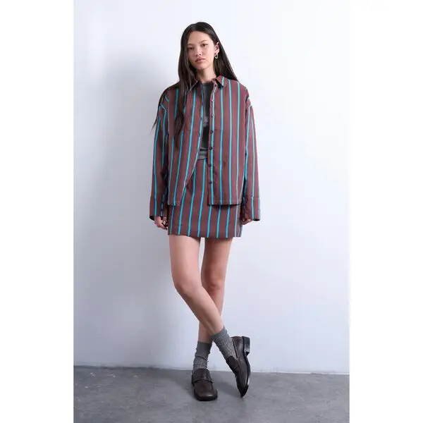 Topshop Oversize Stripe Quilted Shirt
