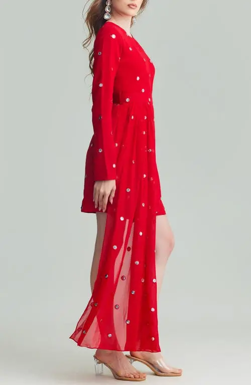 HOLICHIC Kaia Long Sleeve Minidress With Removable Drape Belt - Red
