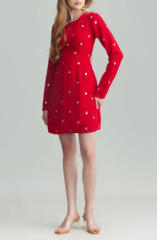 HOLICHIC Kaia Long Sleeve Minidress With Removable Drape Belt - Red