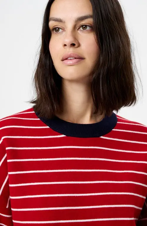 French Connection Marley Stripe Sweater - Crimson Red-white
